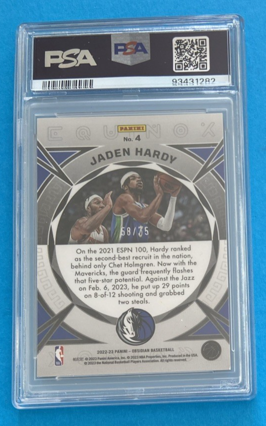 2022 Obsidian Equinox-Electric Etch Purple #4 Jaden Hardy PSA 9 Serial ...