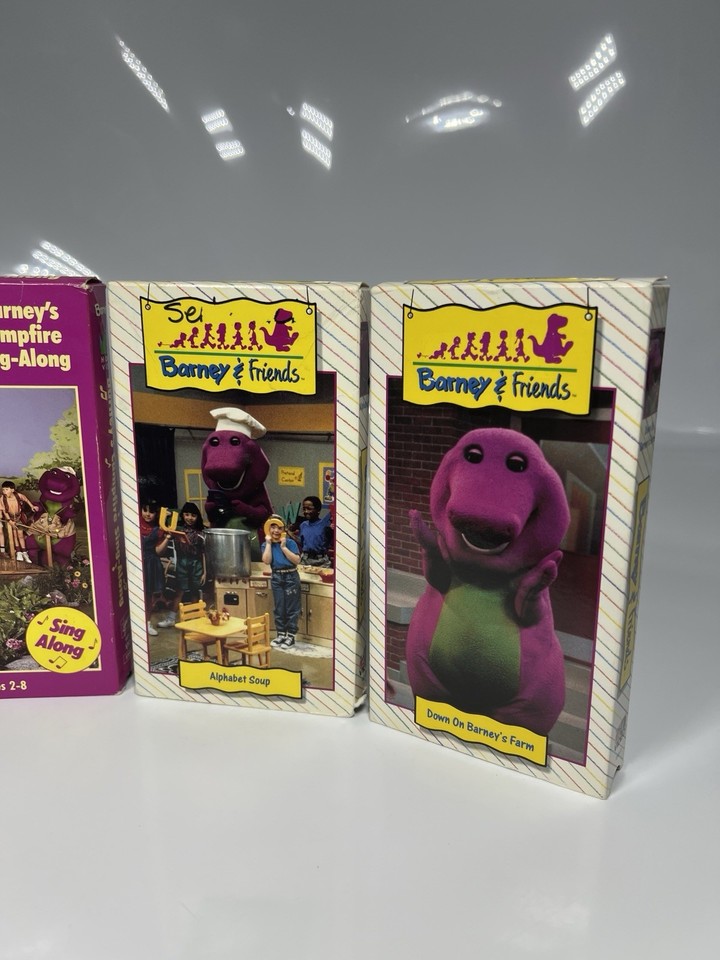 (4) Barney VHS Lot Campfire Sing a Long, Alphabet Soup, Barney’s Farm ...