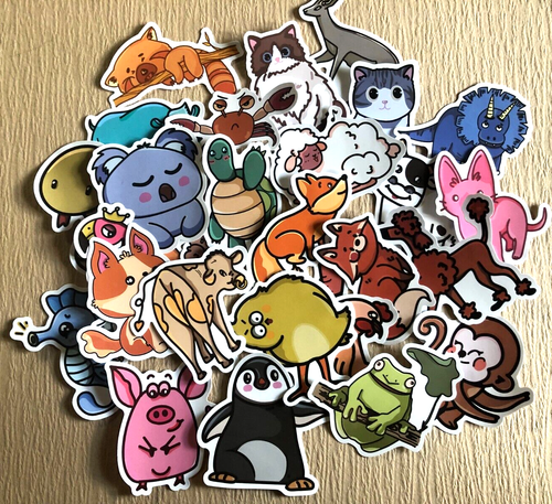 Cartoon Animal Stickers - Handmade, Vinyl Waterproof - Super Cute! Set ...