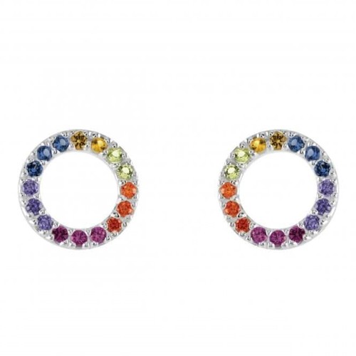 Sterling Silver Open Circle Multi Cubic Zirconia Stud Earrings 3882MCZ ...