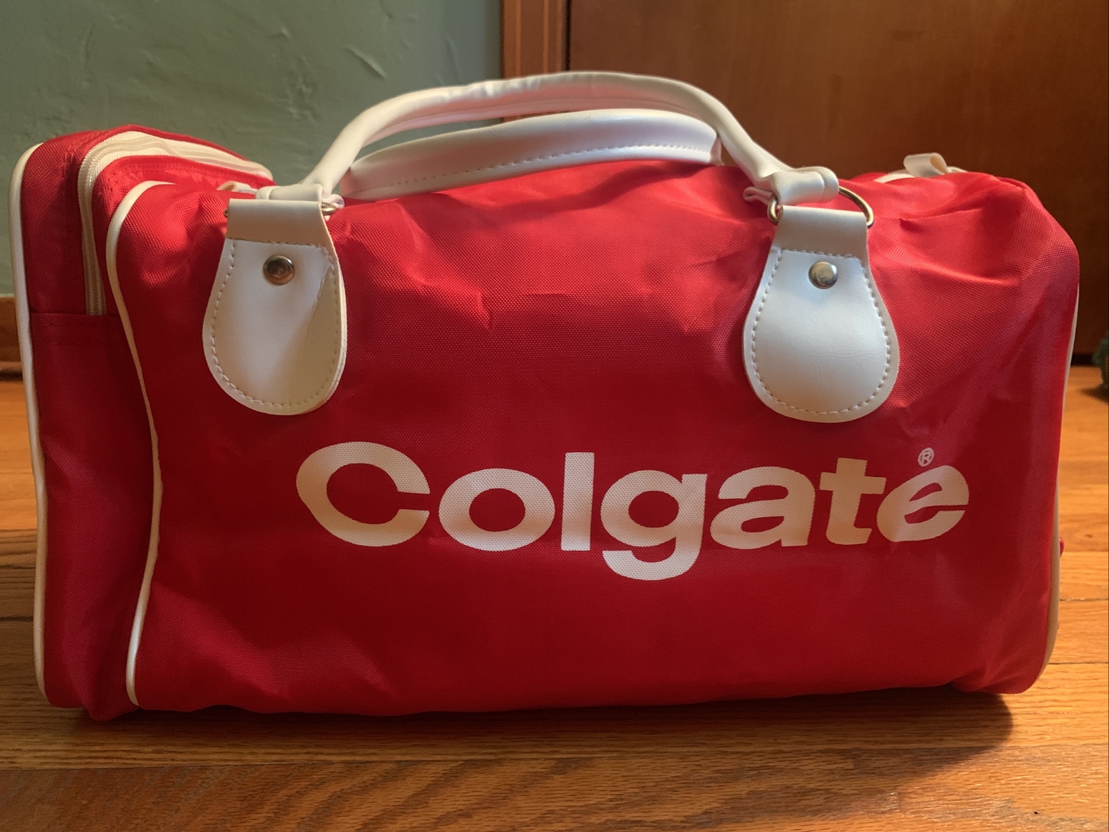 Vintage Colgate Toothpaste Duffle Bag 15x9 In Leather… - Gem