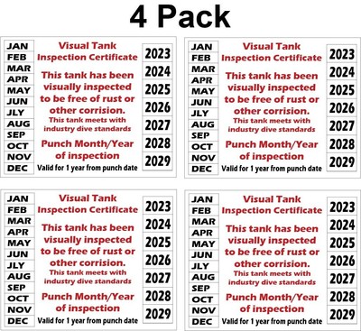 (4) Visual Inspection Stickers for Scuba Tanks Years 2023-2029 4.0" x 5 ...