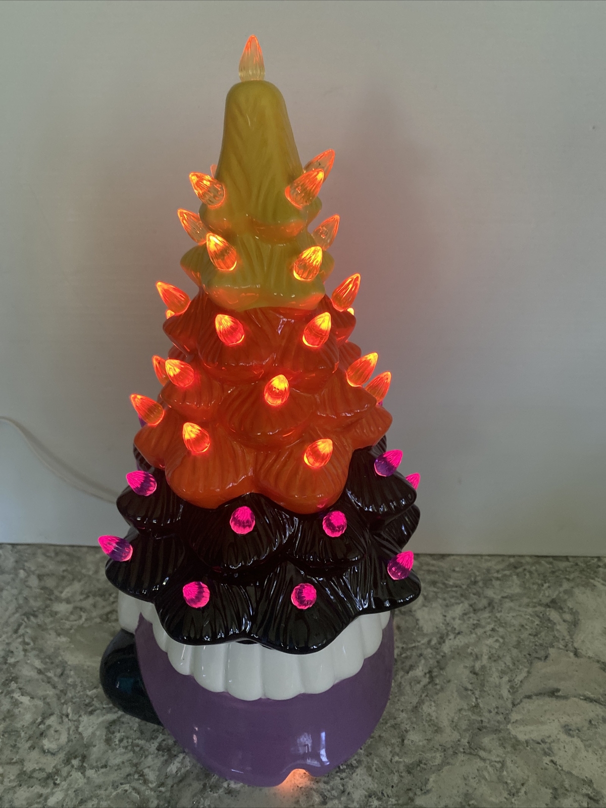 12.75"H Ceramic Gnome Glazed Retro Plug-In Halloween Candy Corn Tree w ...