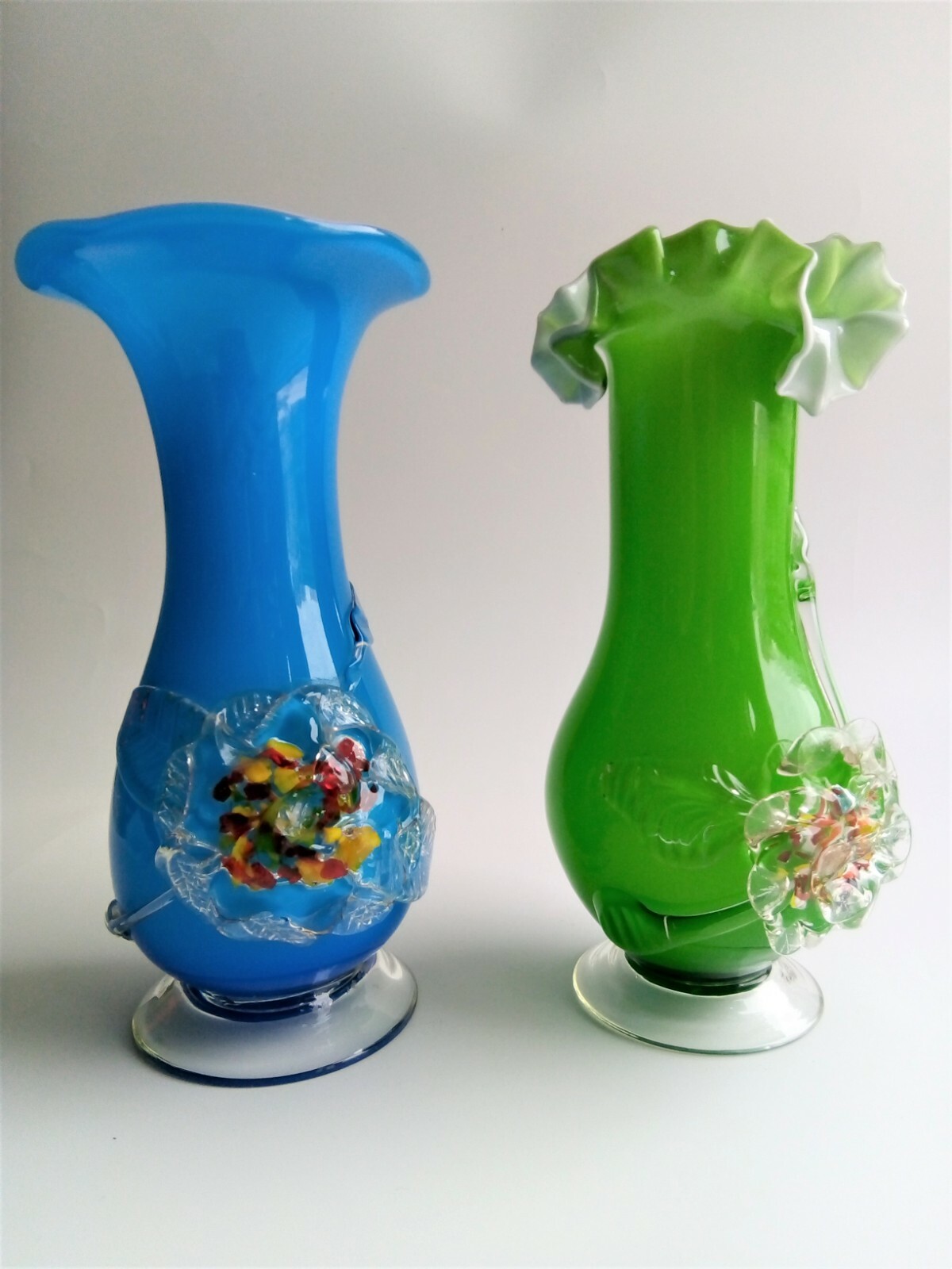 Art Glass Vases Set Of 2 Decorated Handmade Studio Design Used ...