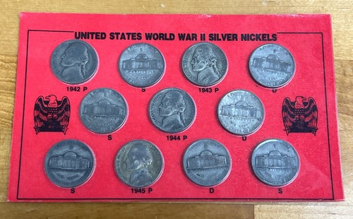 US 1942 - 1945 World War II Silver War Nickels P,D, & S Mint 11 Coin ...