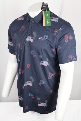 Travis Mathew Golf Polo Firework Display Shirt VW Bus Blue Nights ...