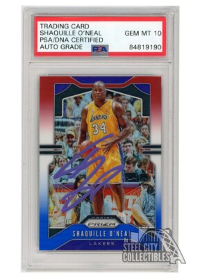 Shaquille O'Neal 2019-20 Prizm Red White Blue Auto Card #11 PSA/DNA 10 ...