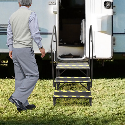 3 Step RV Steps with 2 Handrails Portable Stairs Steps for RV Camper ...