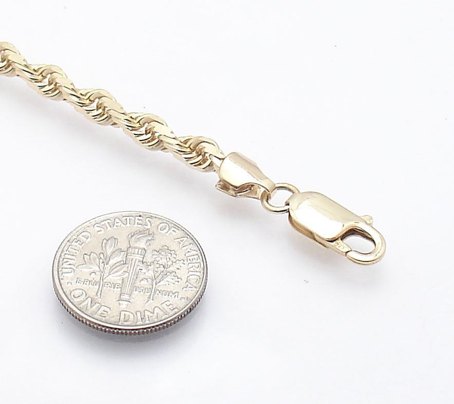 4.5mm Diamond Cut Rope Chain Necklace Extender Real Solid 14K Yellow ...