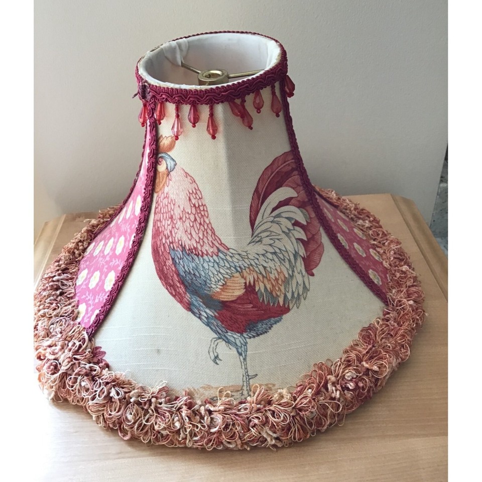 Red & Beige Fabric Rooster Lamp Shade With Trim & Beads | eBay