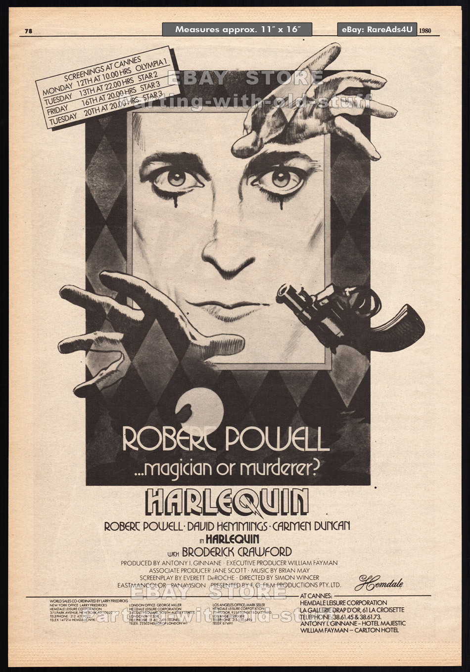 HARLEQUIN__Original 1980 Trade print AD / poster__ROBERT POWELL__DAVID ...