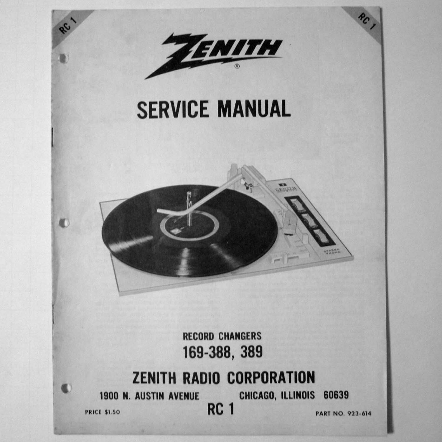 ZENITH ® Models 169-388 169-389 Record Changer Service Manual © 1970 ...