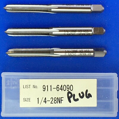 3pc NACHI 1/4” - 28 NF Hand Plug Taps; 911 - 64090; H3 ; HSS🎯Machinist ...