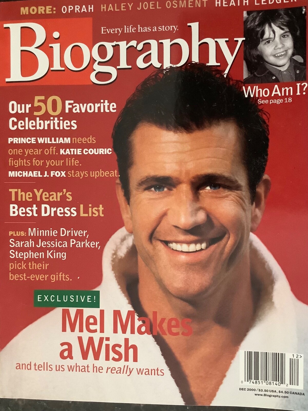 Biography Magazine December 2000. Mel Gibson. Emily Post. Minnie Driver ...