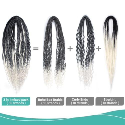 24 Inch 3 In 1 Dreadlock Extensions Sets, 30 Strands Mixed DE-30s-24 ...