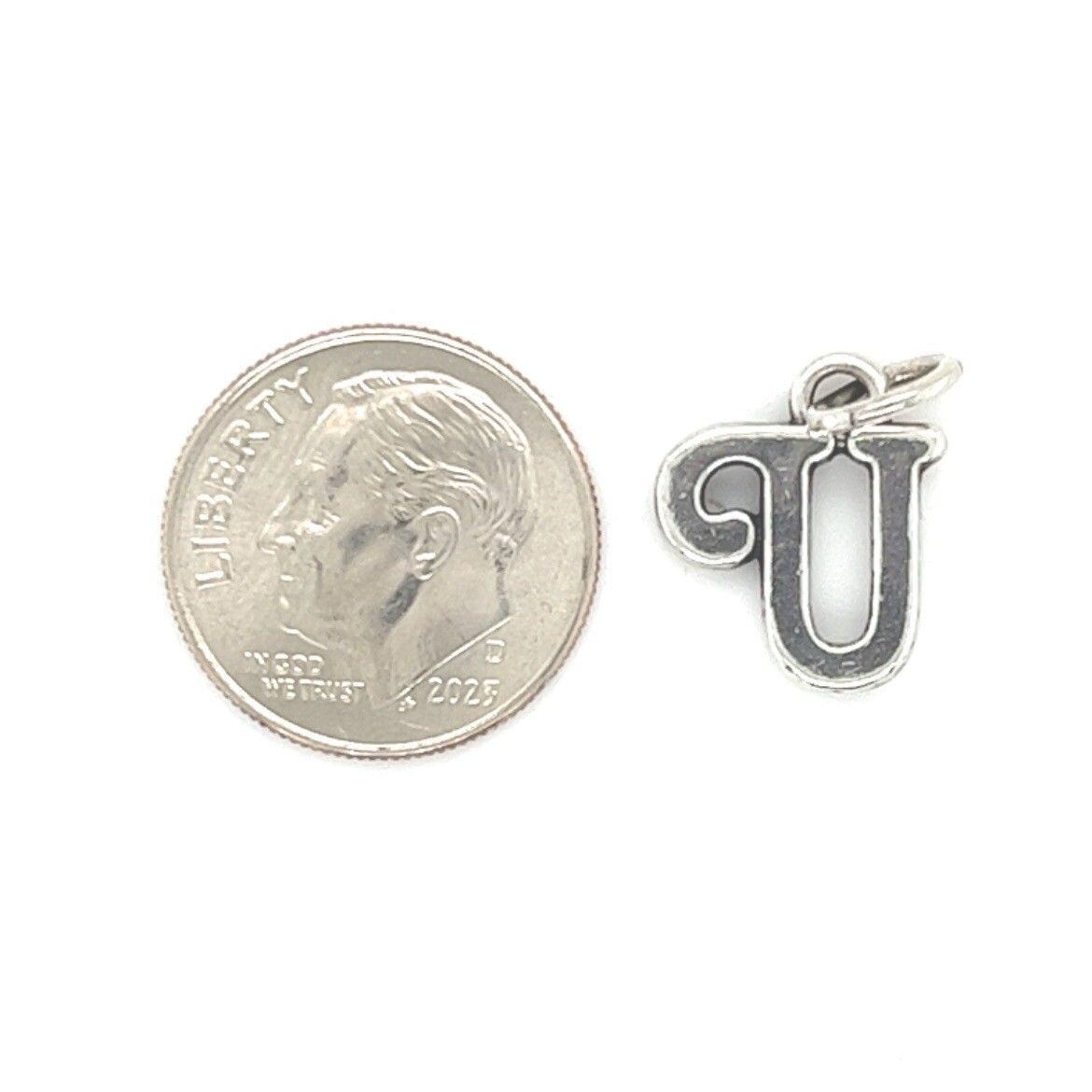 STERLING SILVER "U" CHARM WITH JUMP RING alphabet letter words initial ...