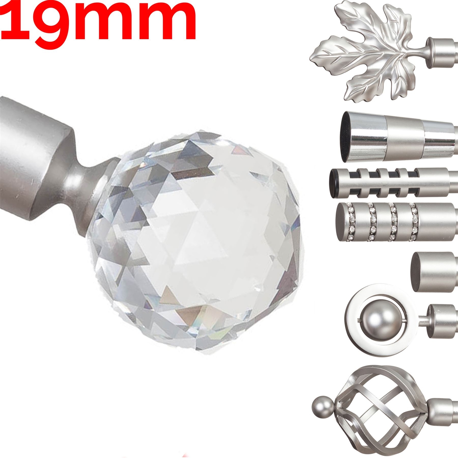 Curtain Pole Finials 19 mm metal rod head ends knobs caps rail Satin ...