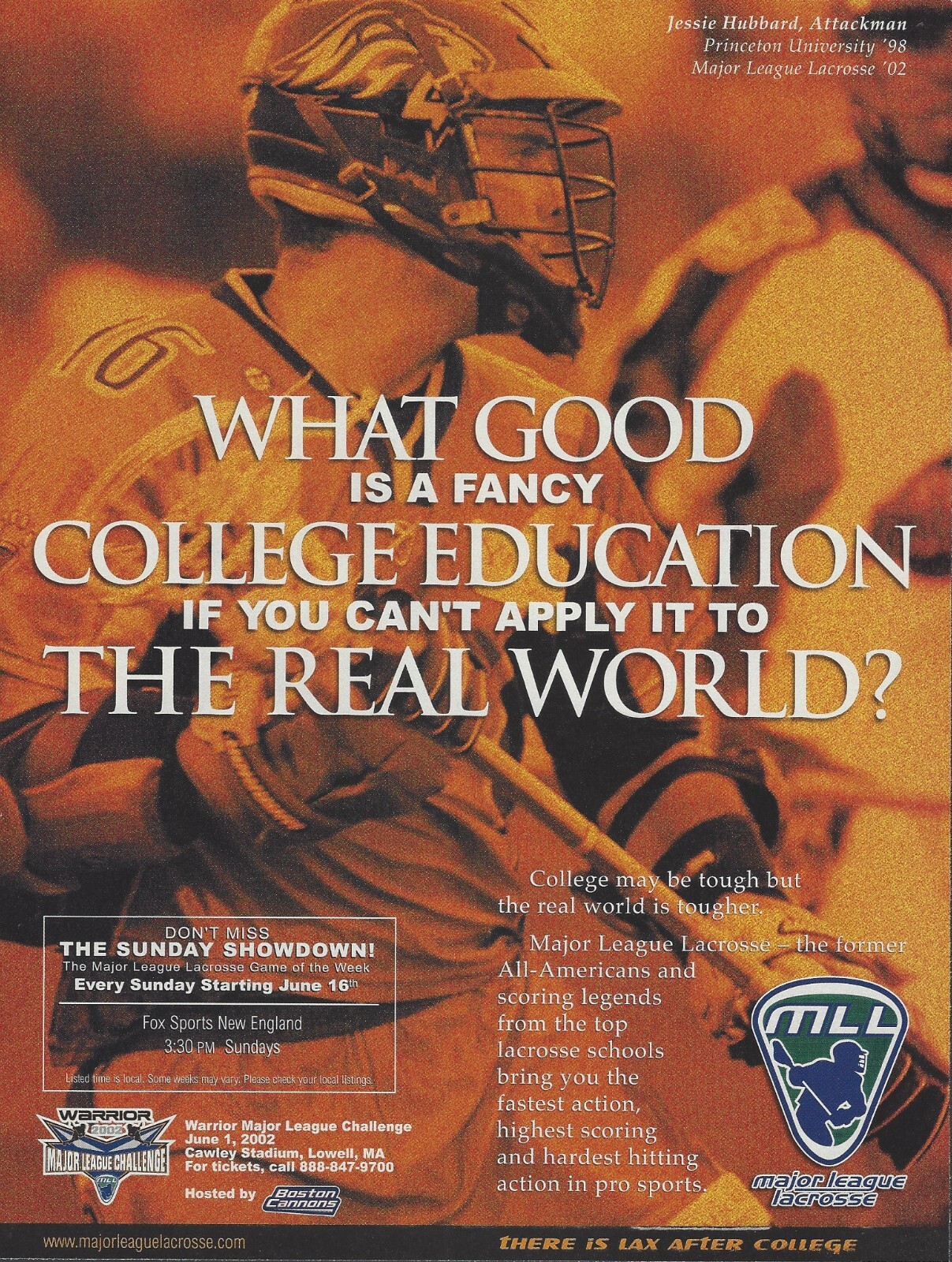 2002 Major League Lacrosse Jessie Hubbard Princeton vtg PRINT AD ...