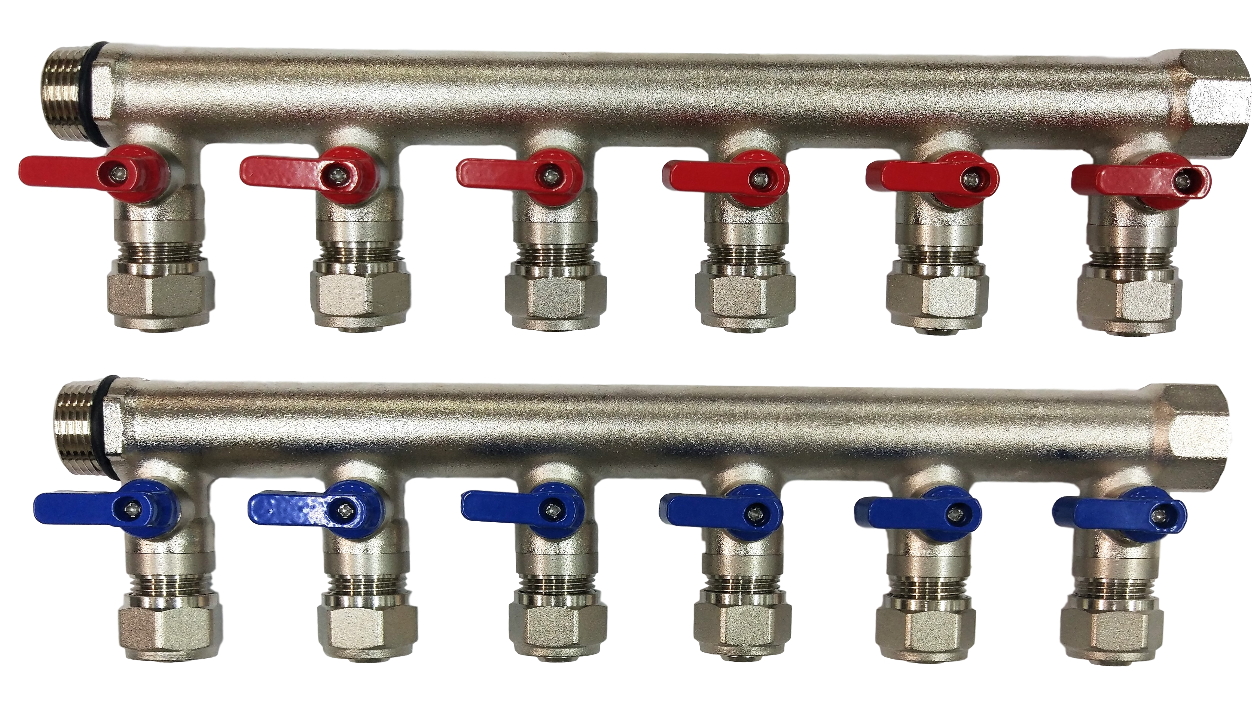 3/4" 6-Loops Ball Valve Brass PEX Plumbing Manifolds for 1/2" PEX - Red ...