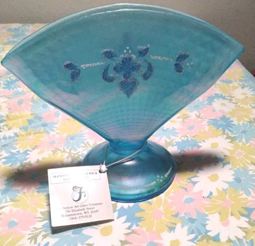 Fenton Blue Glass Vase Hand Painted Signed Fenton 90th 6" | eBay