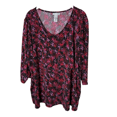 Catherines Blouse Plus Size 1X 18W 20W Top 3/4 Sleeves Stretch Black ...
