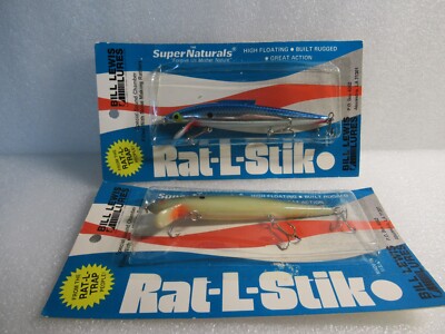 2 RARE VINTAGE BILL LEWIS RAT-L-STIK FISHING LURES RATTLE STICK BRAND ...