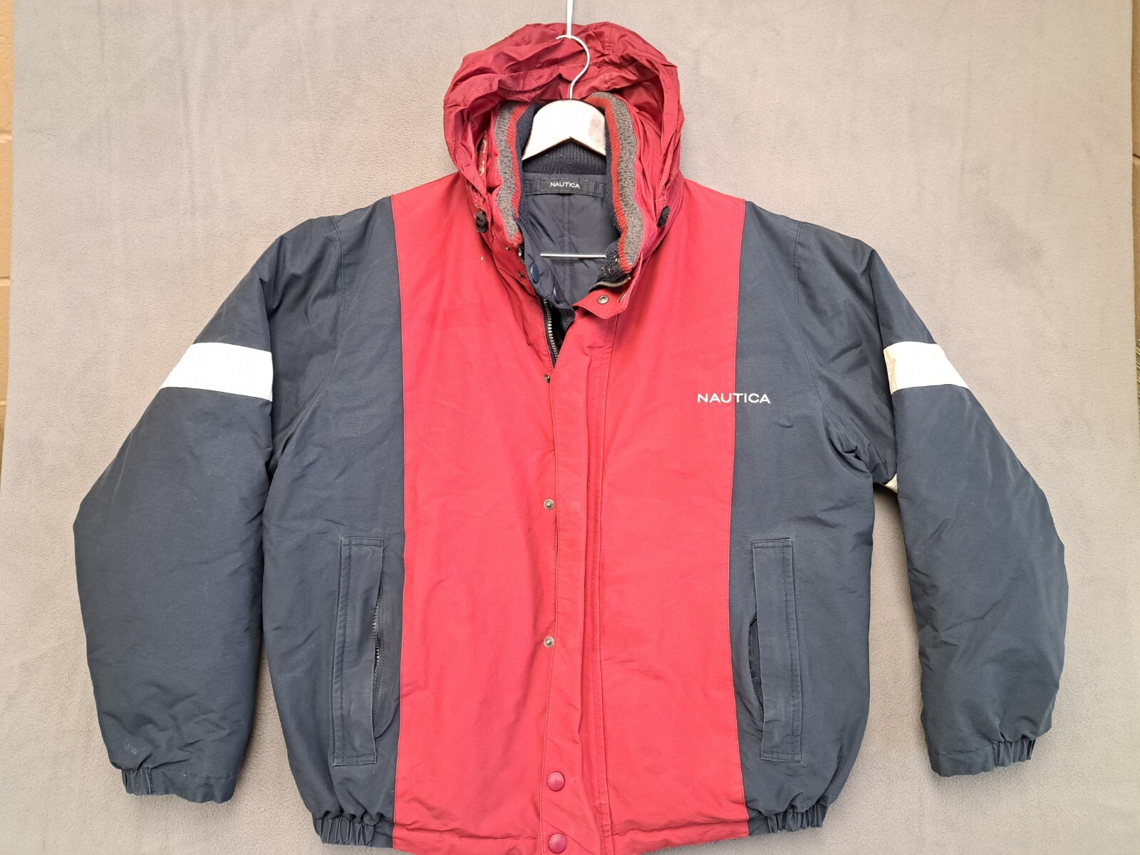 Vintage Nautica Reversible Puffer Jacket L Hooded Competition Sailing ...