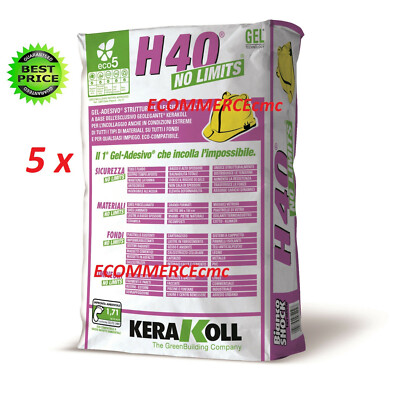 5 x COLLA COLLANTE PIASTRELLE H40 NO LIMITS BIANCO KG.25 KERAKOLL C2TE ...