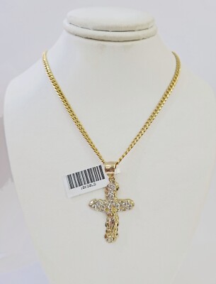 10K Gold Miami Cuban Chain 3mm Length 18" 20" 22" 24" 26" 28" 30" Cross ...