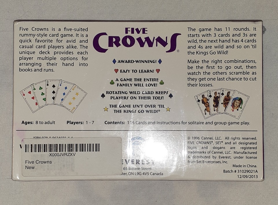 Five Crowns Five Suited Rummy Style Card Game 1996 Sealed New 116 cards ...