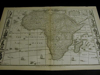 Map of AFRICA in 1626 w PEOPLE of DIFFERENT TRIBES - 1878 Large Print w ...