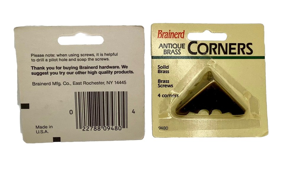NEW! 2 Packs Brainerd (1-3/4” x 1”) Solid Antique Brass Corners NOS ...