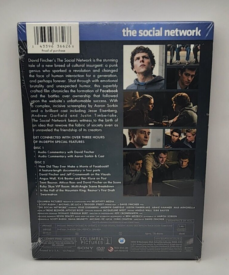The Social Network (DVD, 2010) 2 Disc Collector's Edition-New Sealed ...