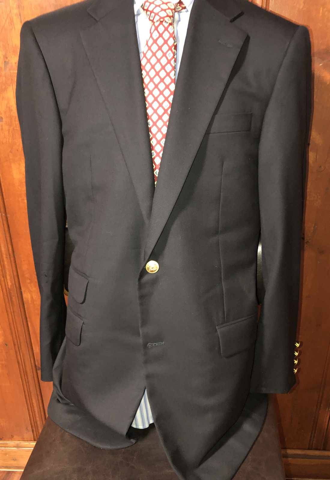 Hickey-Freeman Navy Blue Wool Gold Button Blazer Jac… - Gem