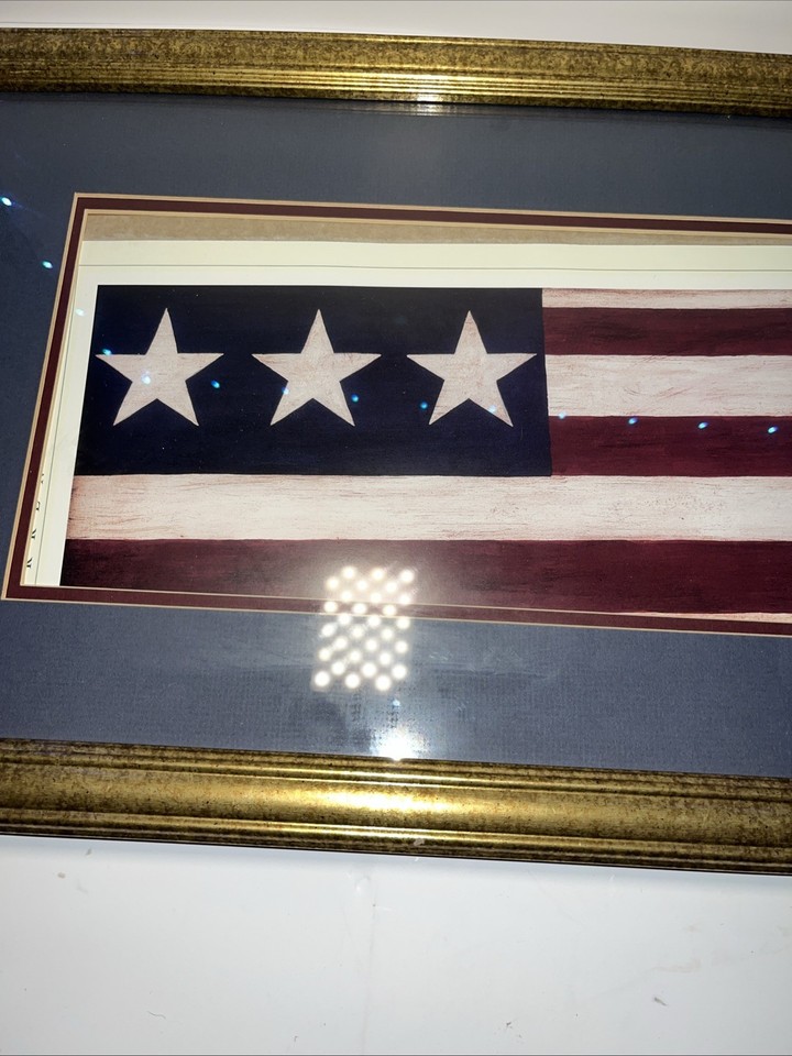Patriotic Golden Wood framed American USA flag Warren Kimble 1993 print ...