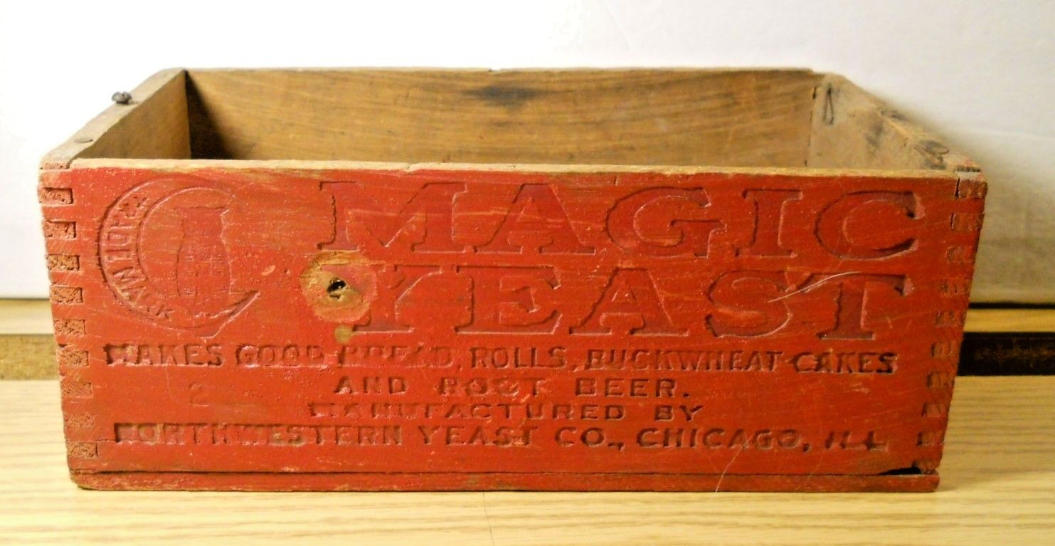 1900's MAGIC YEAST Owl Moon Label Red Wood Shipping Crate Box Finger ...