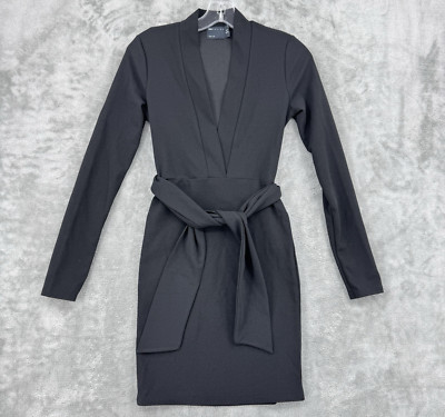 ASOS Dress Womens 2 Stretch Knit Sheath Attached Belt V Neck Mini ...