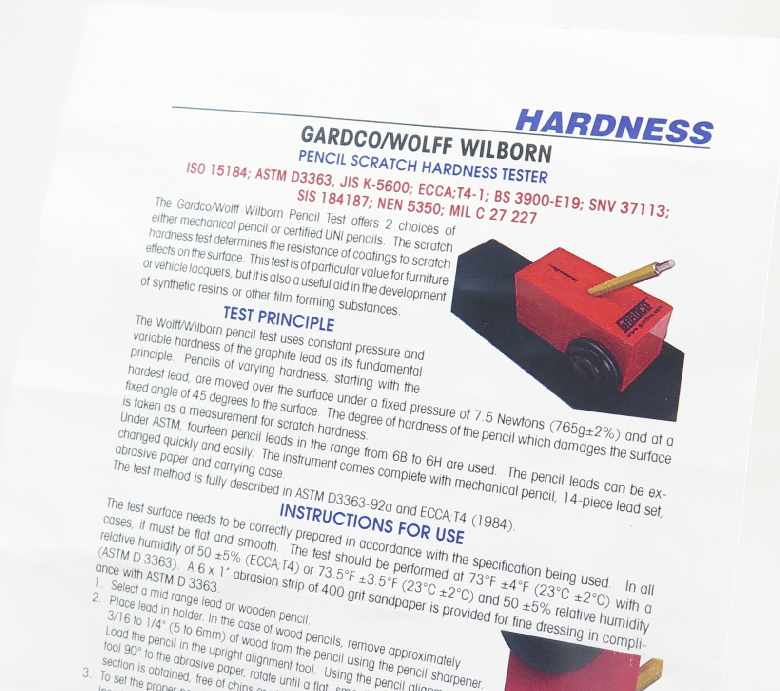 GARDCO Ha-3401 Pencil Hardness Tester With Ha-3414 Lead Kit for sale ...