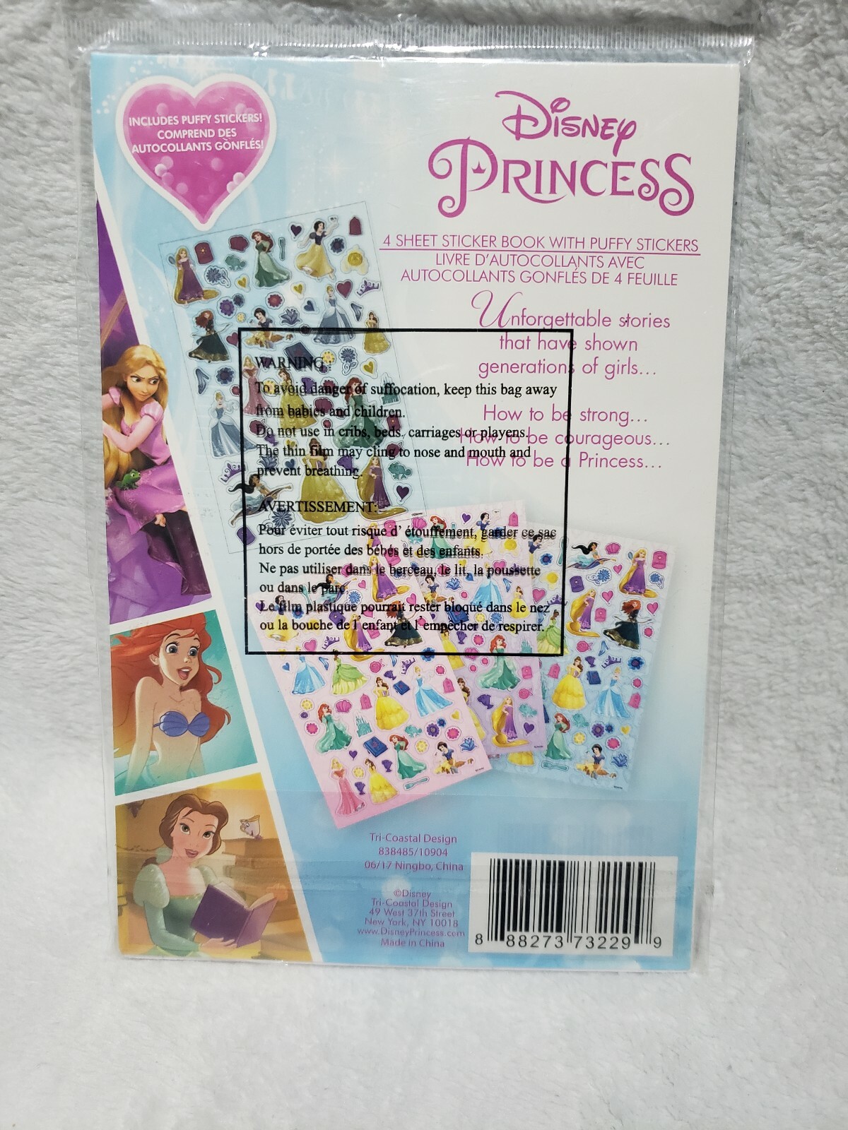 Disney princess 4 Sheet Sticker Book With Puffy Stickers Ariel Belle ...