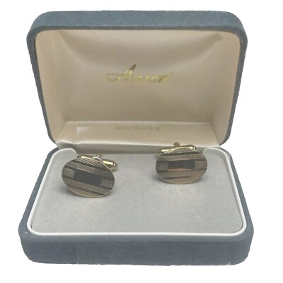 Anson Cuff Links Gold toned Etched s Mens Cufflinks formal Vtg Art Deco ...