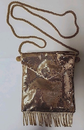 Vtg Gold Metallic Mesh Bead Drawstring Flapper Whiting & Davis Purse ...