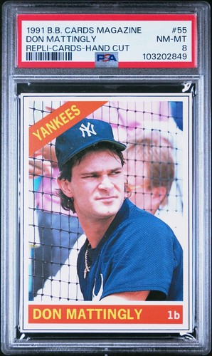 PSA 8 NM MINT 1991 BB CARDS MAGAZINE REPLI-CARDS DON MATTINGLY #55 ...