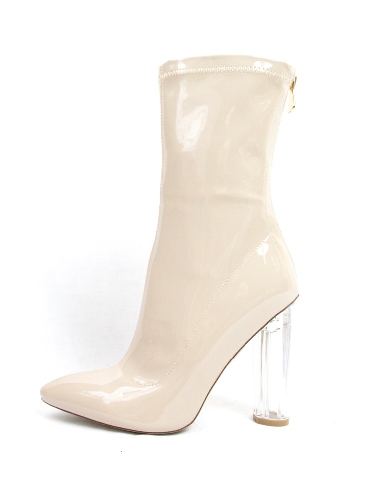 Pointy Toe Block Chunky Clear Perspex Lucite Heel Ankle Boot Bootie ...