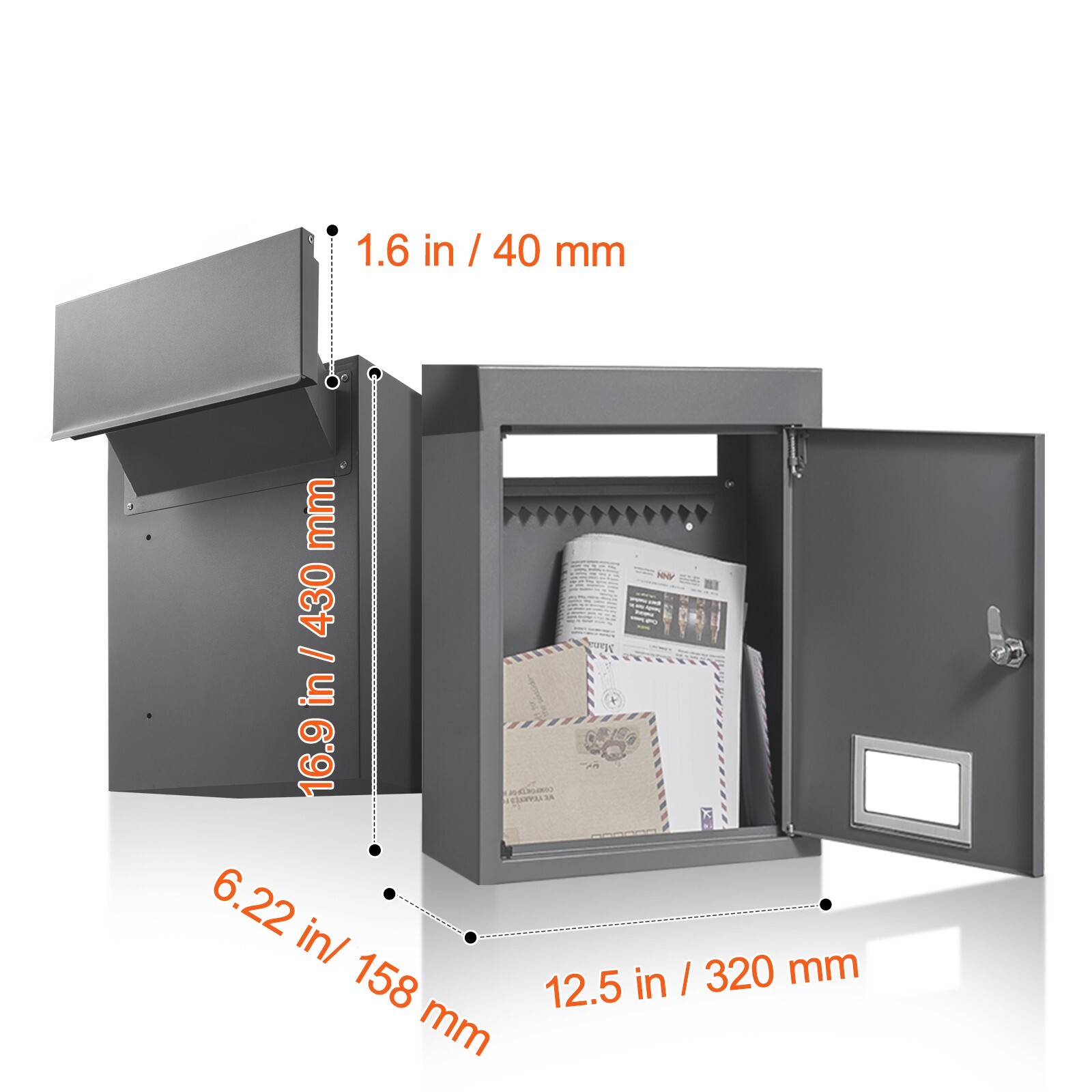 Through The Wall Drop Box 12.5x6.3x16.9" Mailbox with Code Lock Dark ...