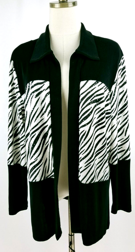 Slinky Brand Womens Size S Open Front Zebra Print Cardigan Paillettes ...