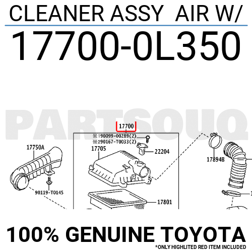 177000L350 Genuine Toyota CLEANER ASSY AIR W 17700-0L350 | eBay