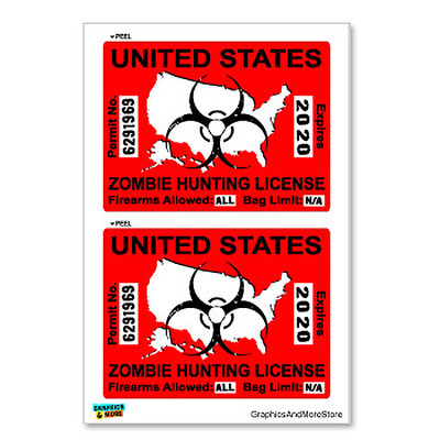 Zombie Hunting License Permit Red - Set of 2 - Response Team Stickers ...