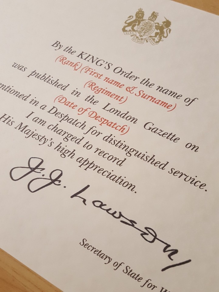 CUSTOM WWII MENTION IN DESPATCHES CERTIFICATE + PERSONLISED INSCRIPTION ...