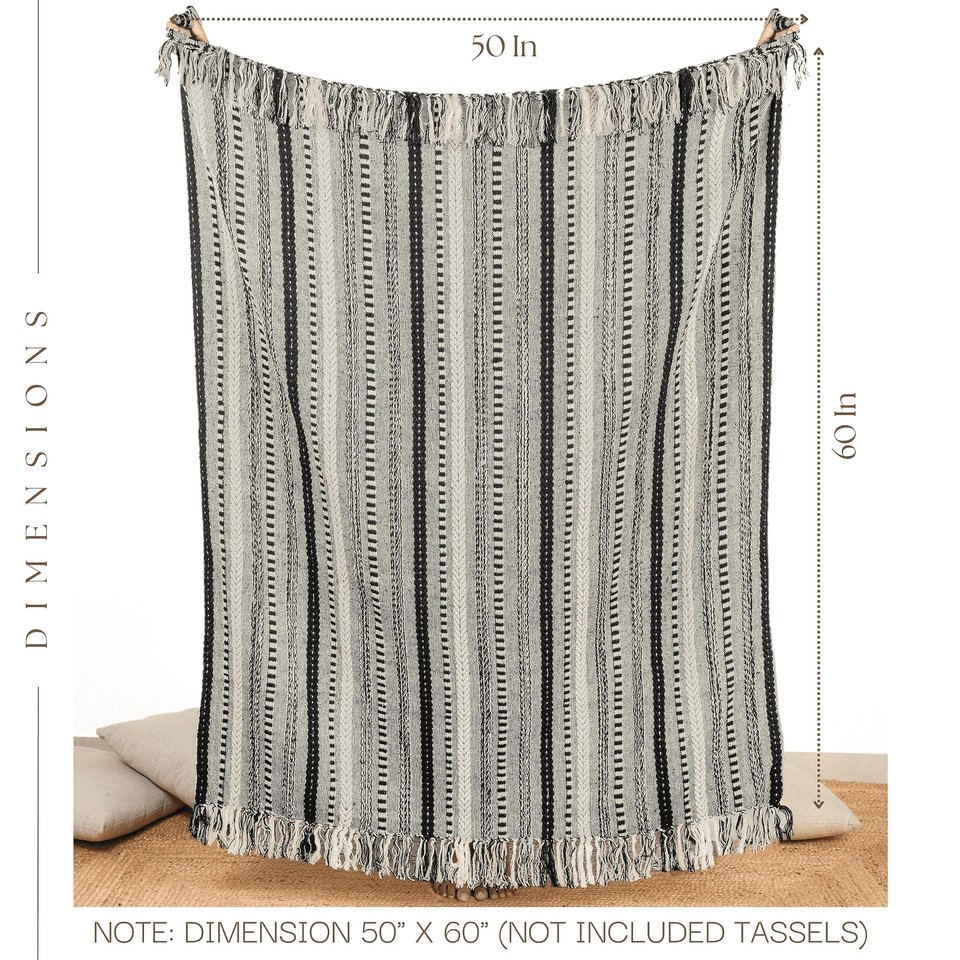 Boho Throw Blanket with Braided Striped - 50x60 Inches Luxury Woven ...