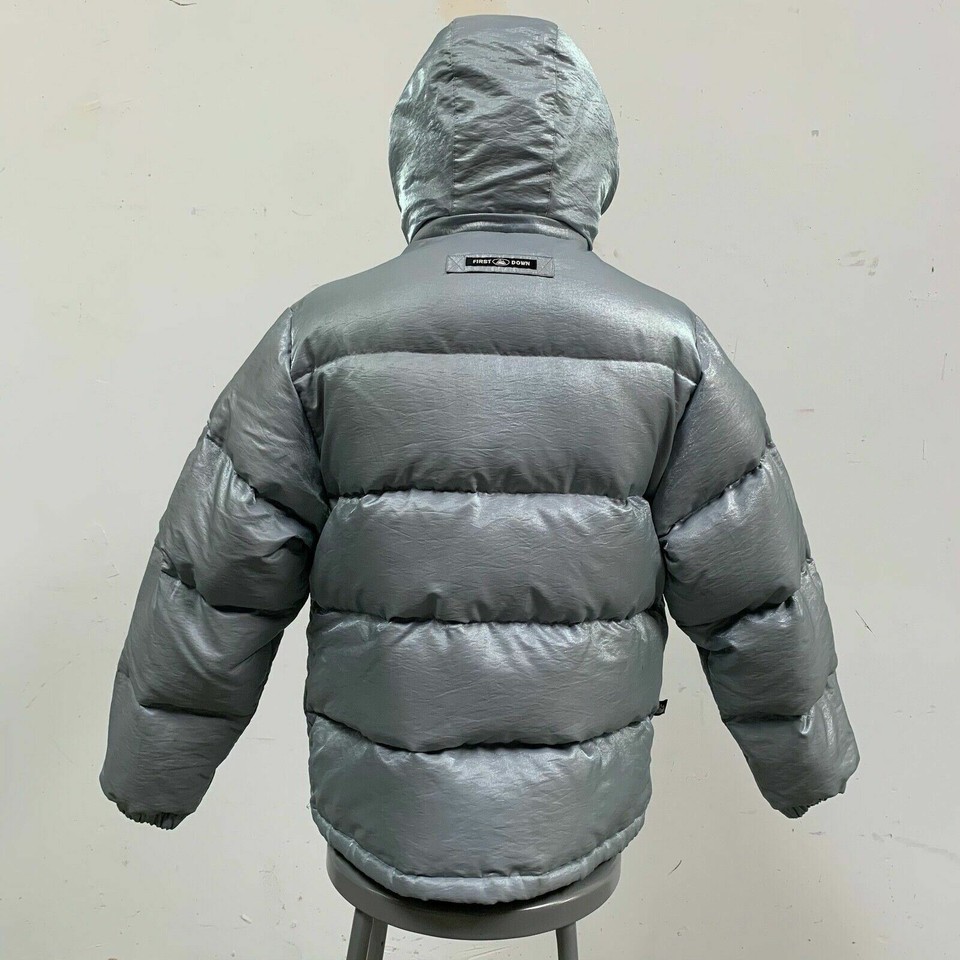 Vintage First Down Quilted Down Puffer Jacket Silver Hooded Parka 0121 ...